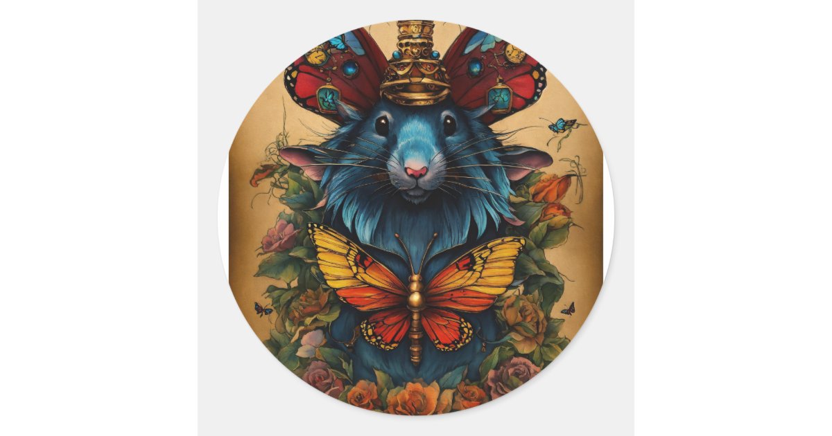 Wisdom Wings: Cyberpunk Butterfly Rat King Tattoo Classic Round Sticker ...