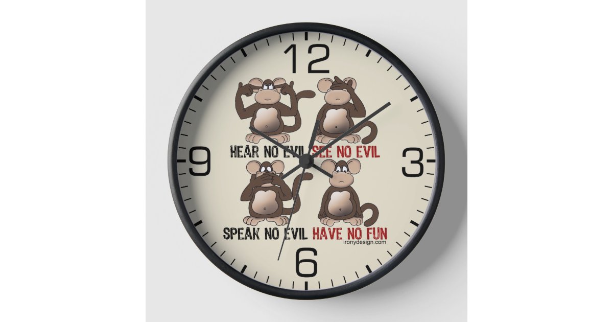 Wise Monkeys Humour Wall Clock | Zazzle