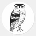 Wise Owl line drawing black Classic Round Sticker | Zazzle
