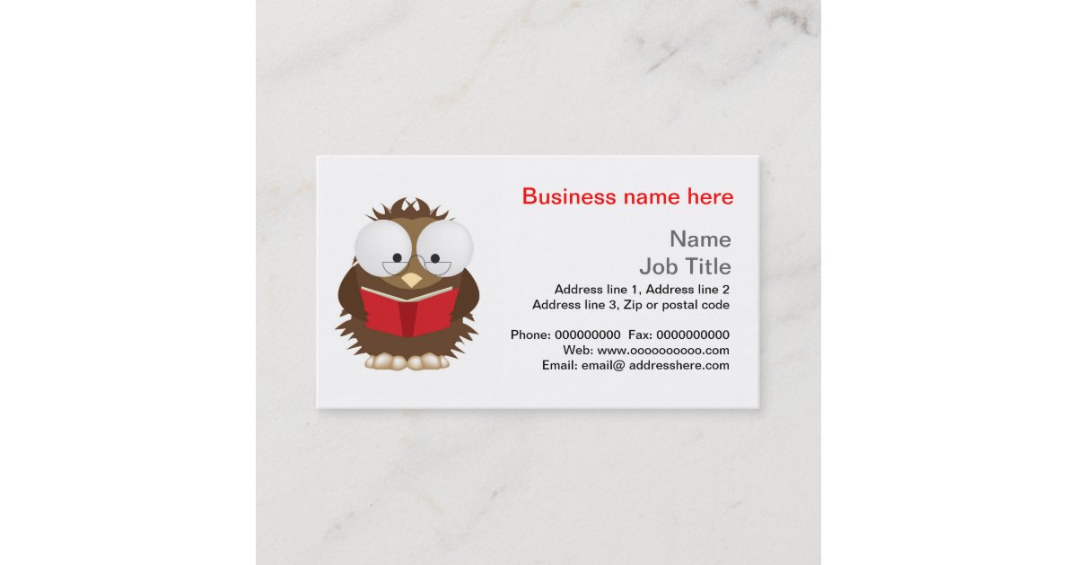 Wise owl reading book stationery business card | Zazzle