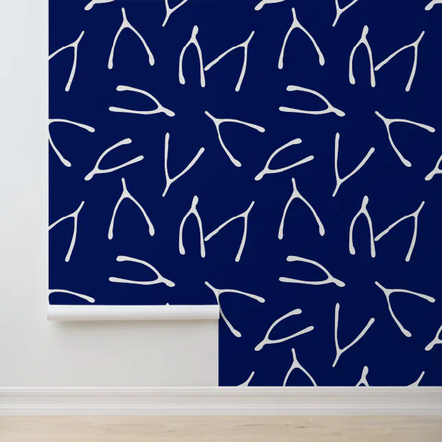 Wishbone Navy Blue and White Good Luck Symbol Wallpaper | Zazzle