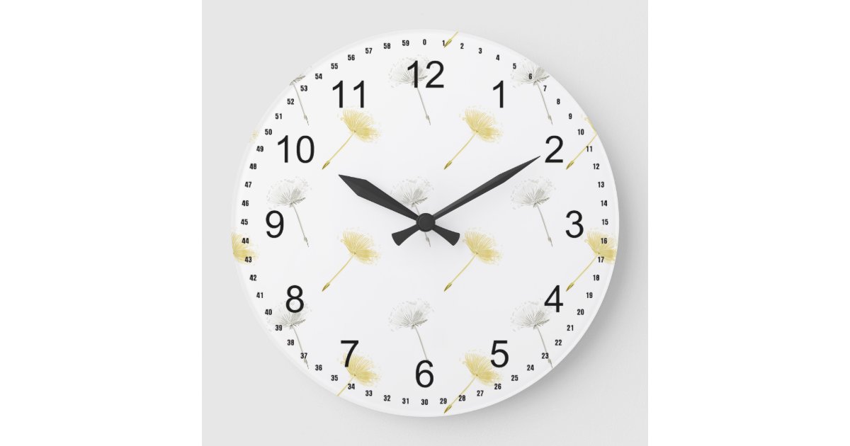 Wishes Dandelion Flowers Large Clock | Zazzle