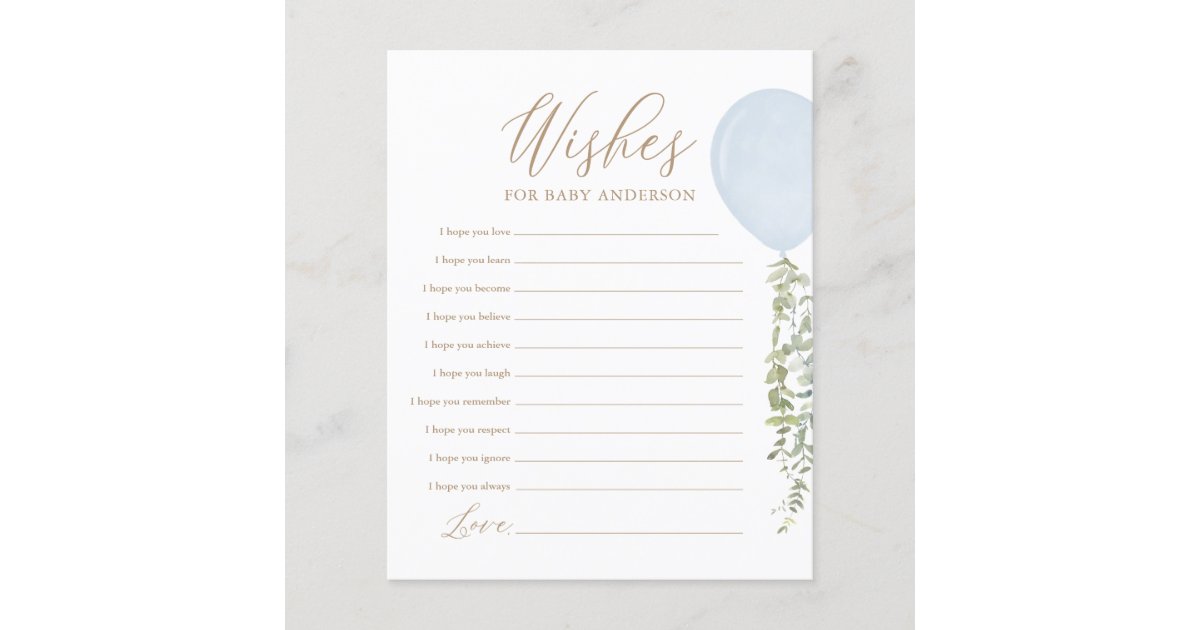 Wishes for Baby Blue Balloon Baby Shower Game | Zazzle