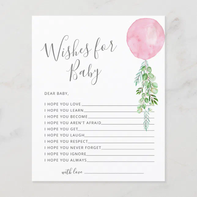 Wishes for Baby Pink Balloon Baby Shower Game | Zazzle