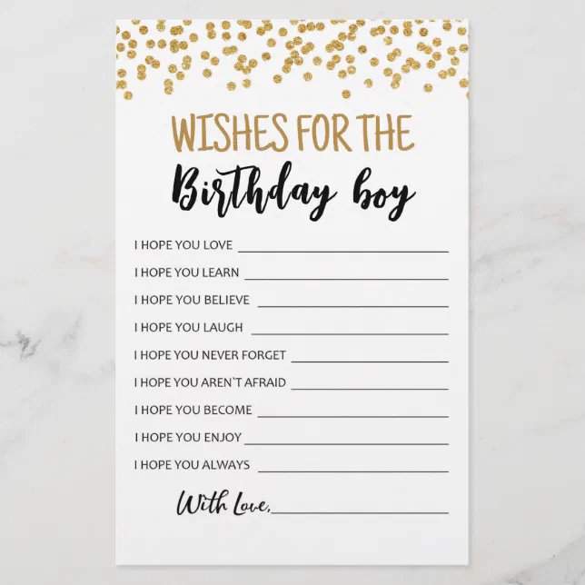 Wishes for the Birthday boy Birthday Party game | Zazzle