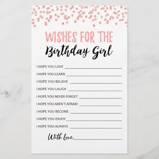 Wishes for the Birthday girl Birthday Party game | Zazzle