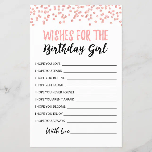 Wishes for the Birthday girl Birthday Party game | Zazzle