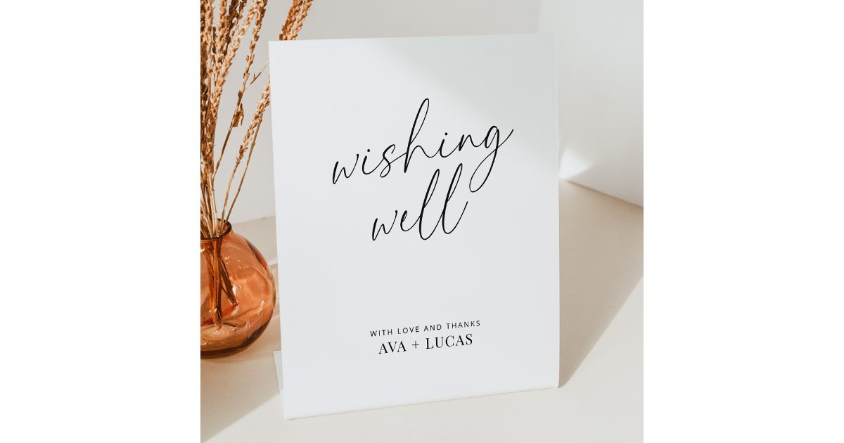 Wishing Well Minimalist Script Wedding Reception Pedestal Sign | Zazzle