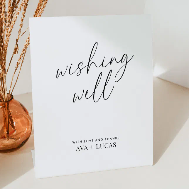 Wishing Well Minimalist Script Wedding Reception Pedestal Sign | Zazzle