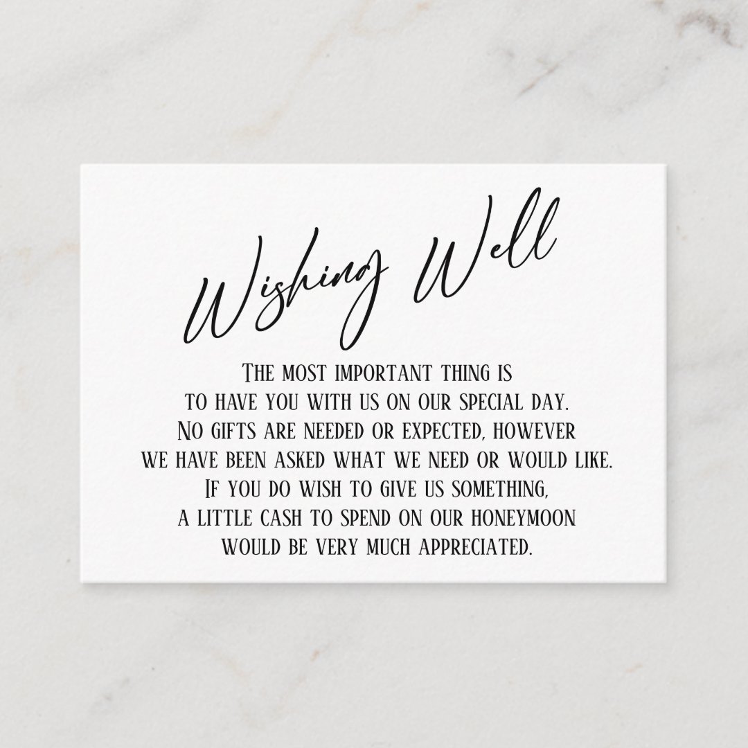 Wishing Well Modern Handwriting Simple Wedding Enclosure Card | Zazzle