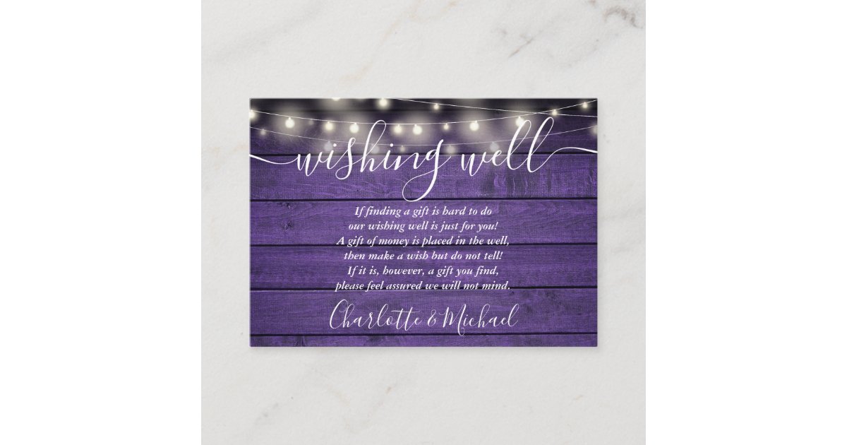 Wishing Well Purple Wood String Lights Wedding Enclosure Card | Zazzle