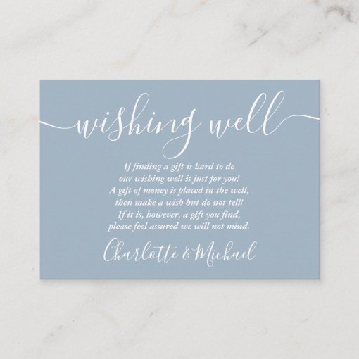 Wishing Well Signature Script Dusty Blue Wedding Enclosure Card | Zazzle