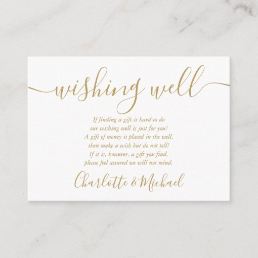 Wishing Well Signature Script Gold Wedding Enclosure Card | Zazzle