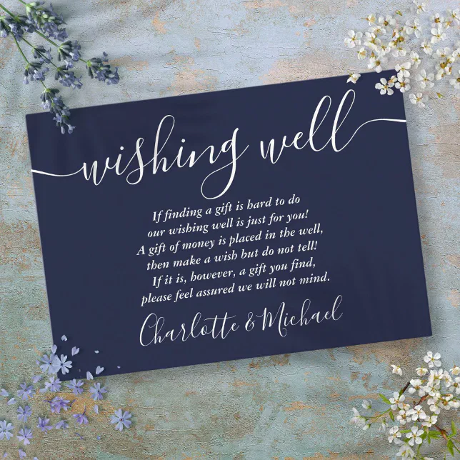 Wishing Well Signature Script Navy Blue Wedding Enclosure Card | Zazzle