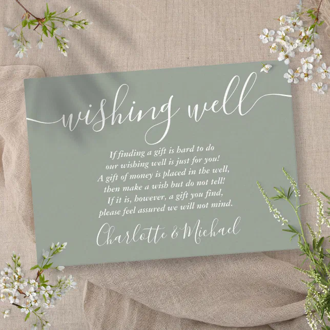 Wishing Well Signature Script Sage Green Wedding Enclosure Card | Zazzle