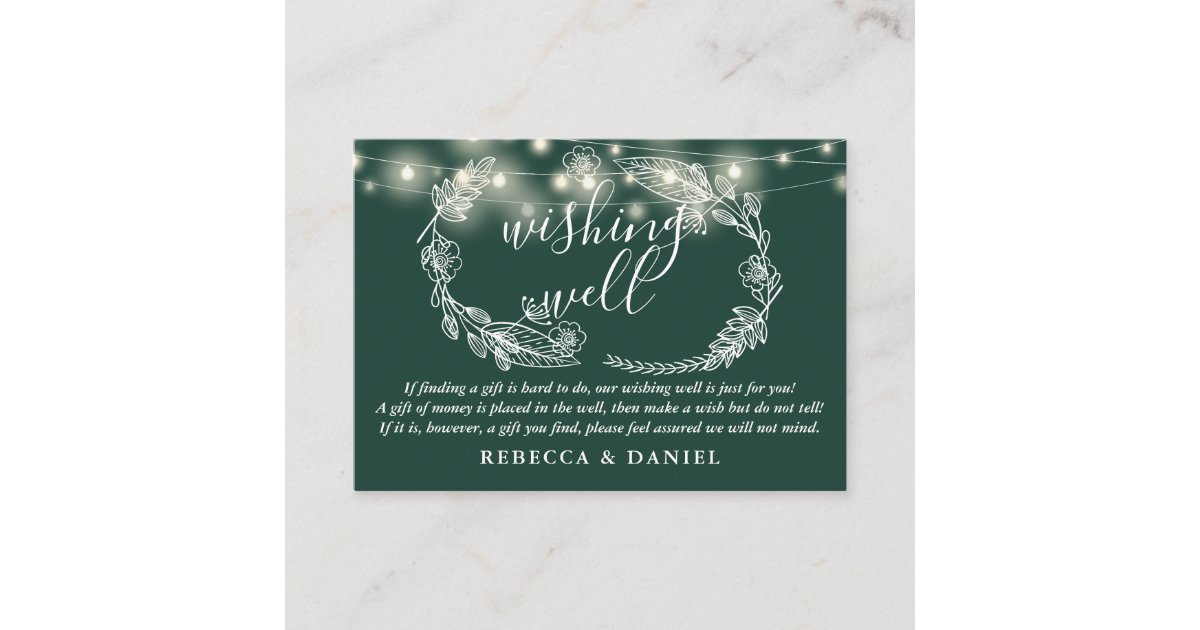 Wishing Well String Lights Emerald Wedding Enclosure Card | Zazzle