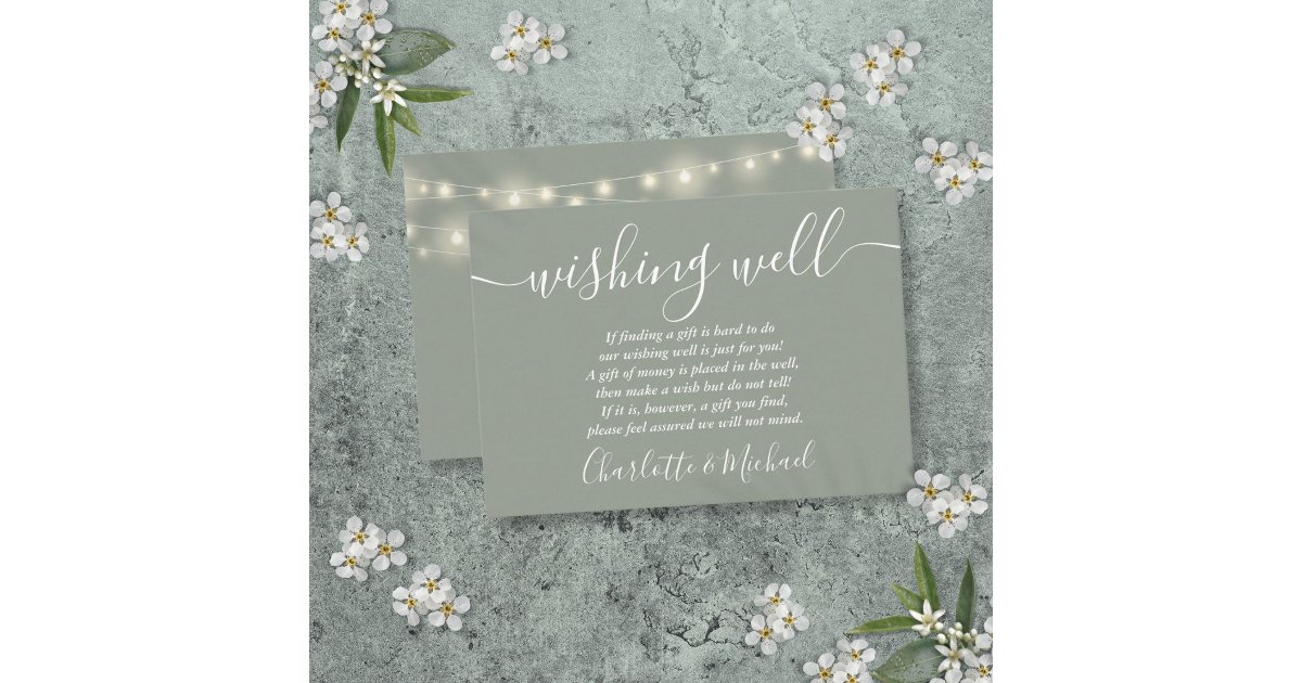 Wishing Well String Lights Sage Green Wedding Enclosure Card | Zazzle
