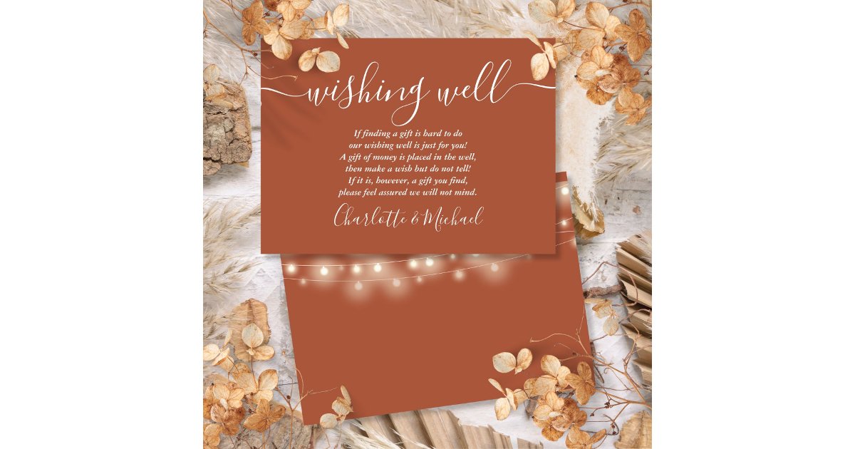 Wishing Well String Lights Terracotta Wedding Enclosure Card | Zazzle