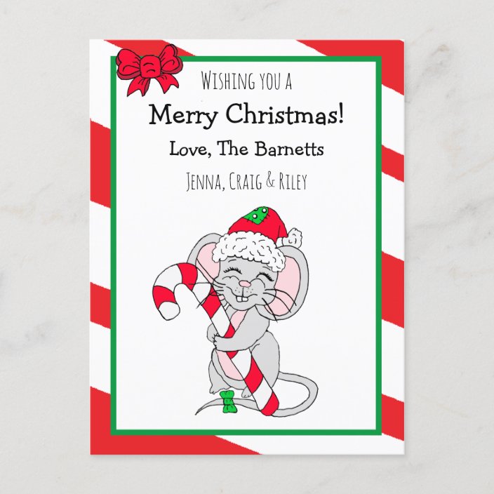 Wishing you a Merry Christmas Cute Mouse Holiday Postcard | Zazzle.com