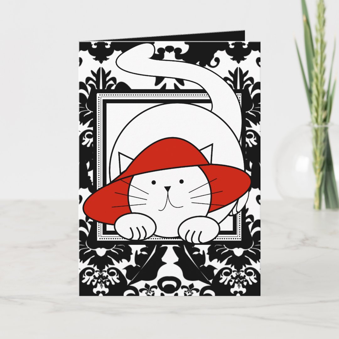 Wishing You a Purrfectly Delightful BD Red Hat Cat Card | Zazzle