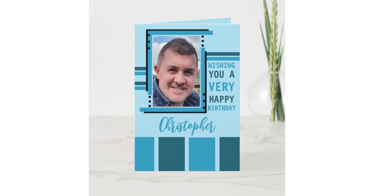 Wishing you happy birthday photo blue card | Zazzle