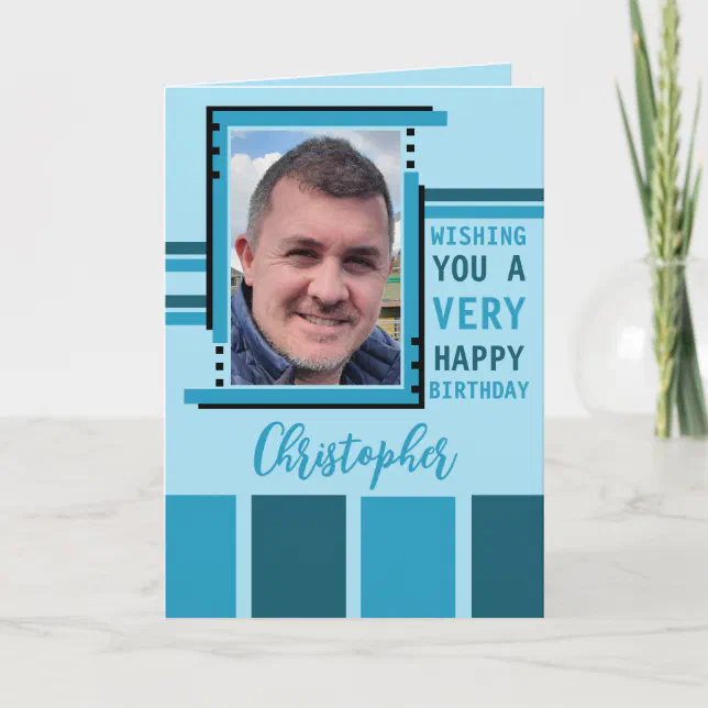 Wishing you happy birthday photo blue card | Zazzle