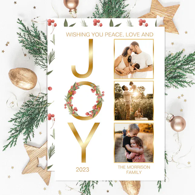 Wishing You Peace Love and Joy 3 Photo Christmas Holiday Card | Zazzle