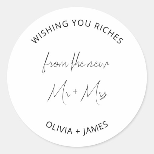 Wishing You Riches From The New Mr Mrs Wedding Bag Classic Round