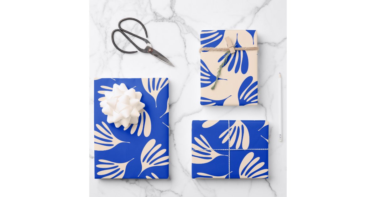 Wispy Leaves Contemporary Bright Blue Pattern Wrapping Paper Sheets ...