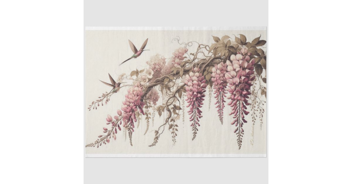 Wisteria Vine Pink Flowers Decoupage Tissue Paper | Zazzle