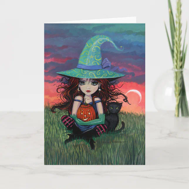 Witch and Cat Halloween Card | Zazzle