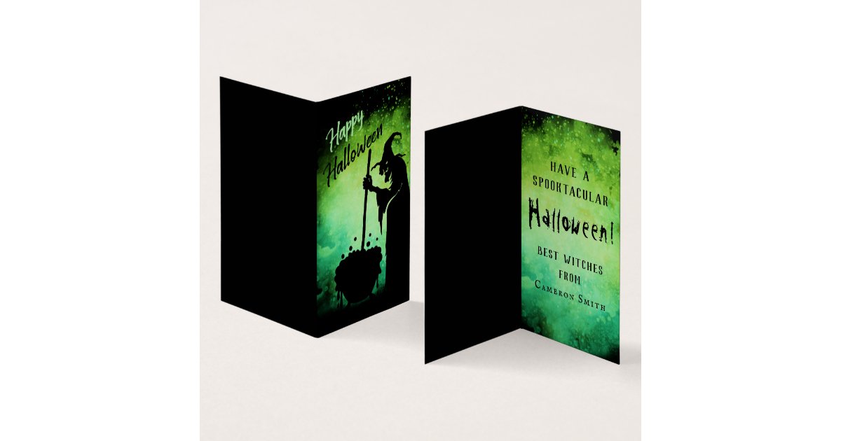 Witch and cauldron Halloween classroom mini card | Zazzle