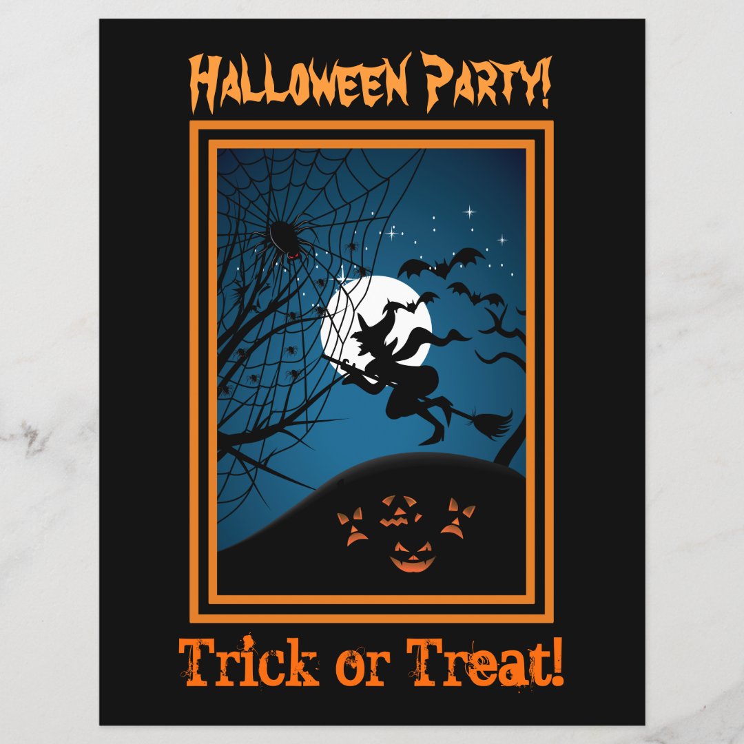 Witch And Spider On Web Halloween Custom Flyers | Zazzle