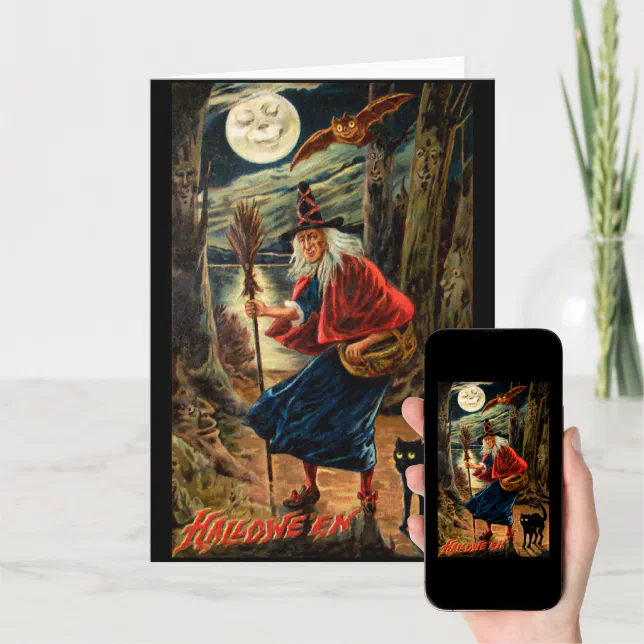 Witch at Halloween Night Card | Zazzle