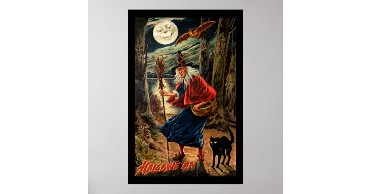 Witch at Halloween Night Poster | Zazzle