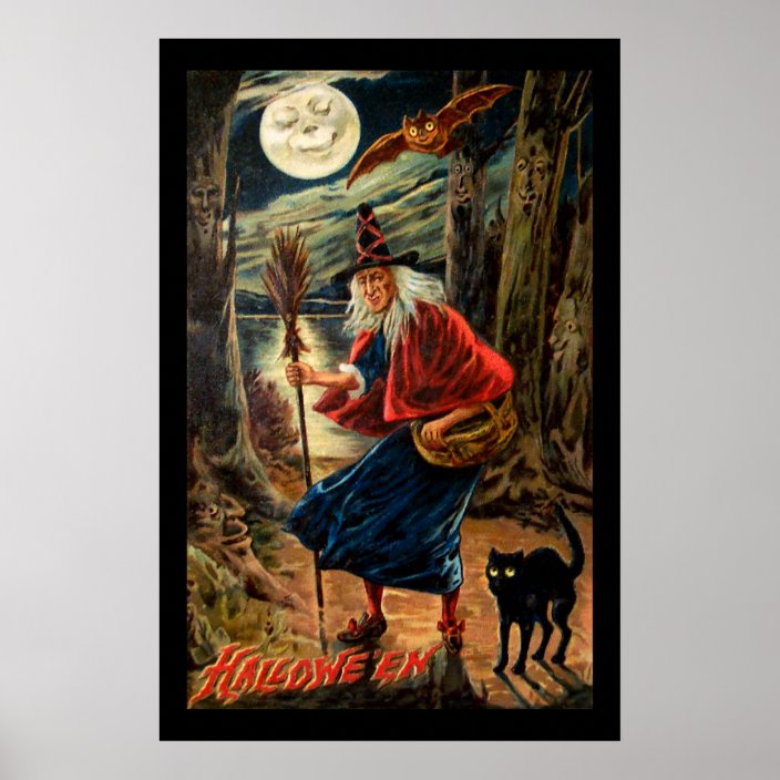 Witch at Halloween Night Poster | Zazzle.com