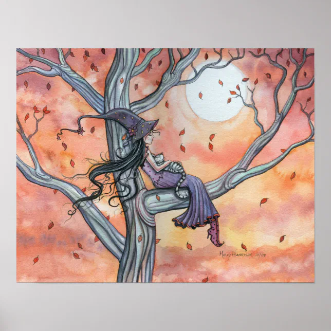 Witch Cat Autumn Poster by Molly Harrison | Zazzle