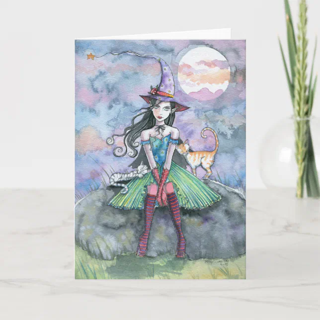 Witch Cat Halloween Card by Molly Harrison | Zazzle