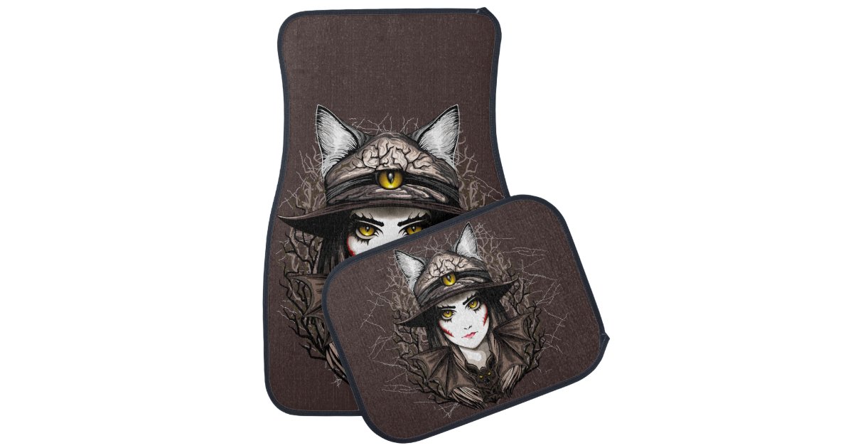 Witch Cat Halloween Creepy Cute Portrait Car Floor Mat | Zazzle