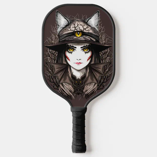 Witch Cat Halloween Creepy Cute Portrait Pickleball Paddle | Zazzle