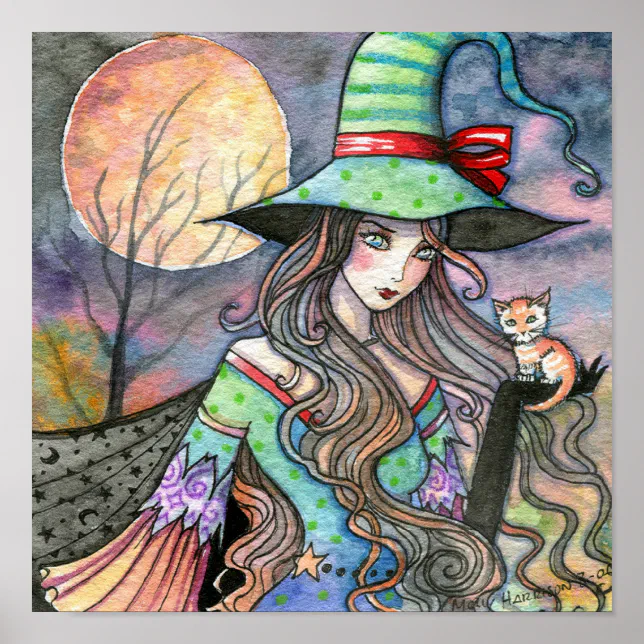 Witch Cat Halloween Poster by Molly Harrison | Zazzle