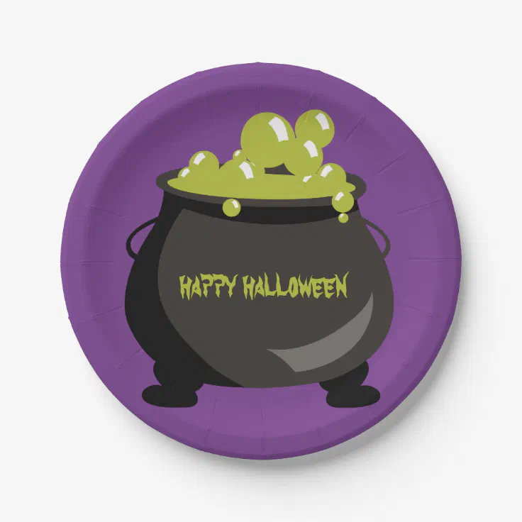 Witch Cauldron Green Potion Halloween Kids Party Paper Plates | Zazzle