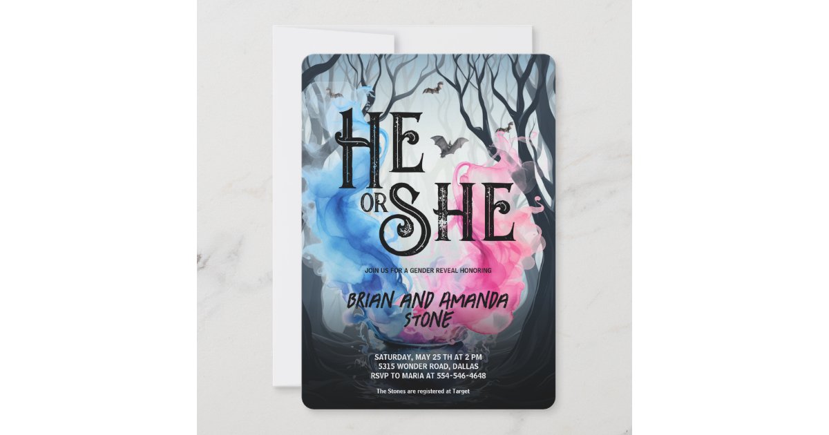 Witch Cauldron Pink Blue Halloween Gender Reveal Invitation | Zazzle