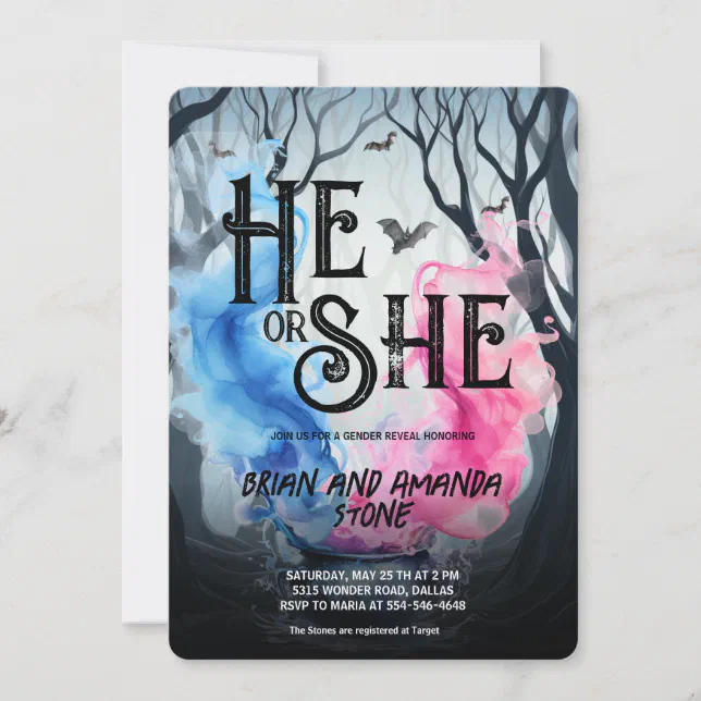 Witch Cauldron Pink Blue Halloween Gender Reveal Invitation | Zazzle