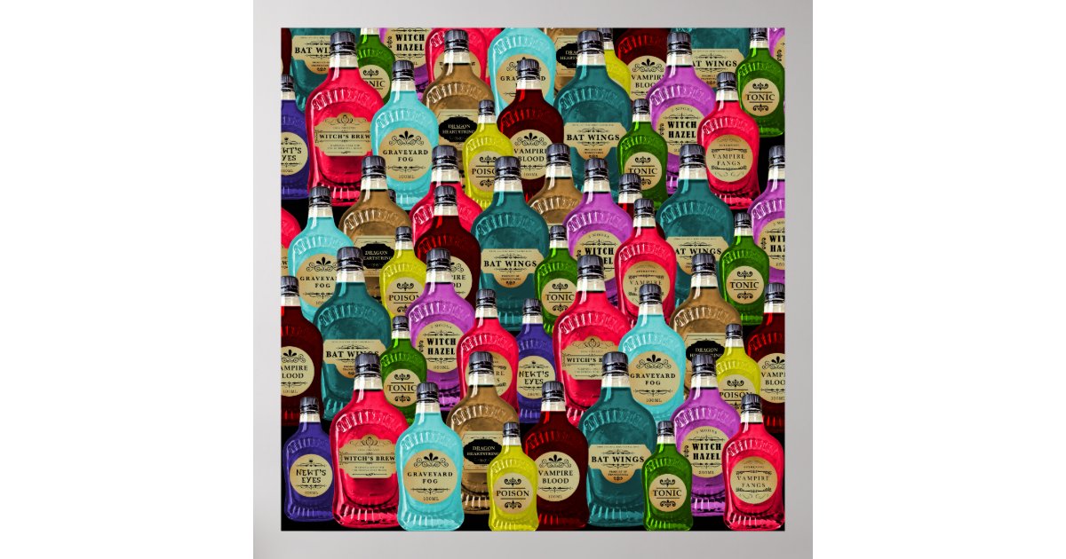 Witch Doctor Magic Potion Apothecary Tonic Bottles Poster | Zazzle