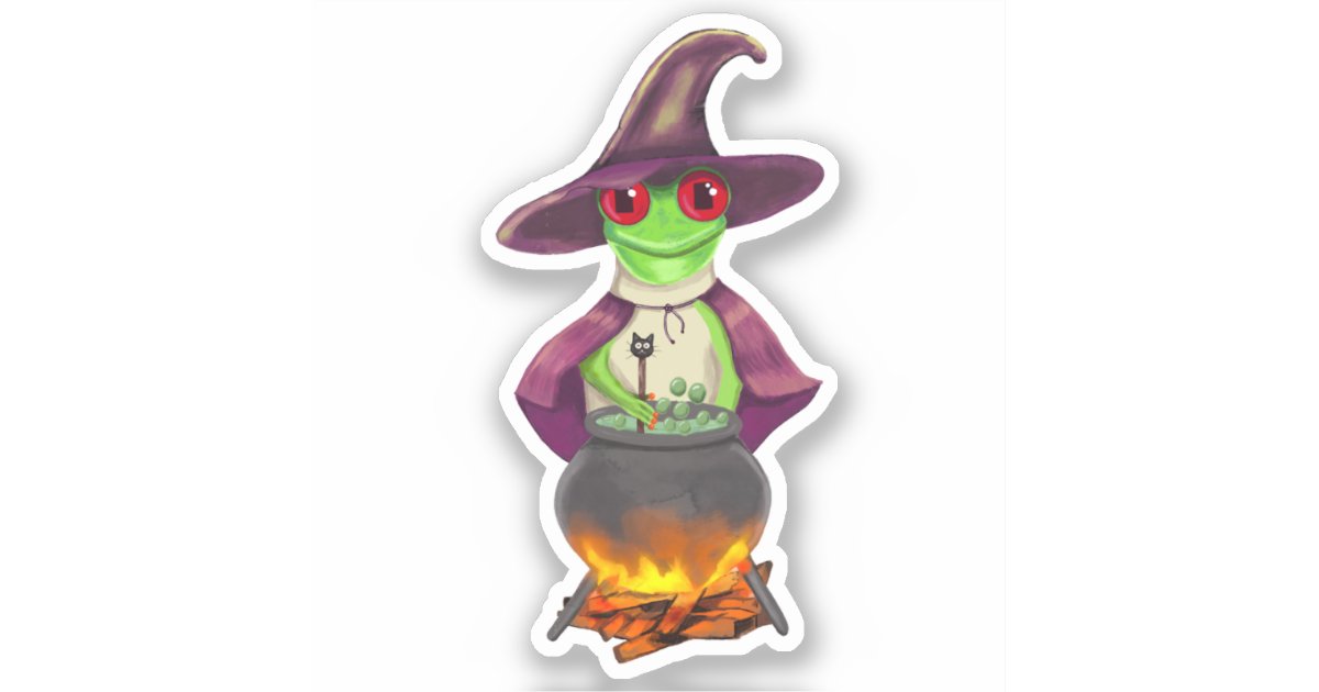Witch Frog Halloween Custom-Cut Vinyl Sticker | Zazzle