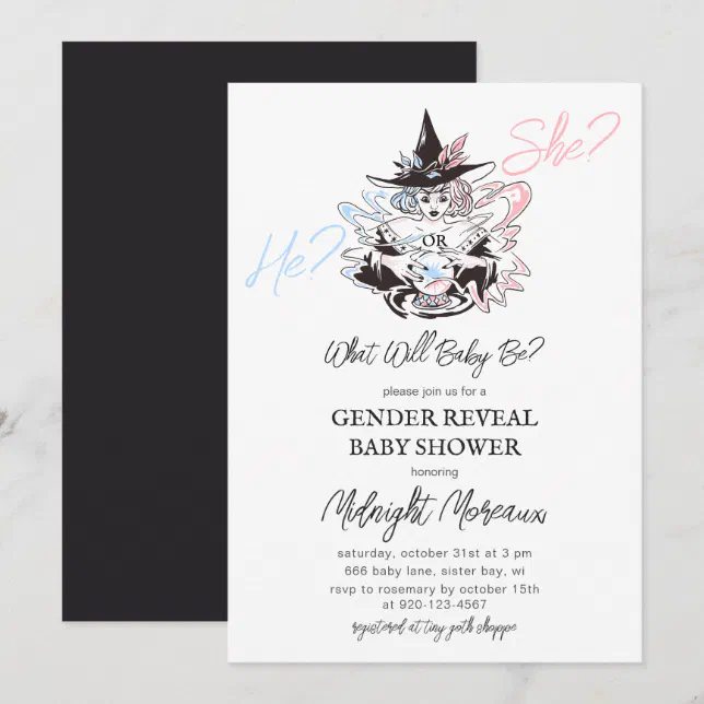 Witch Gender Reveal Halloween Baby Shower Invitation | Zazzle