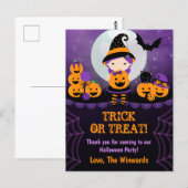Witch Girl Pumpkins Halloween Party Thank You Postcard | Zazzle