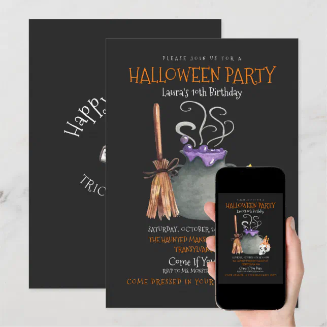 Witch Halloween Birthday Invitation | Zazzle