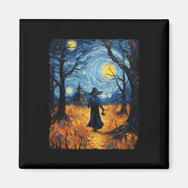 Witch Halloween Starry Night Van Gogh Costume Art Magnet | Zazzle